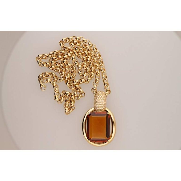 4.48 Carat Diamond Quartz 18 kt. Yellow Gold Drop Pendant Long Necklace ...
