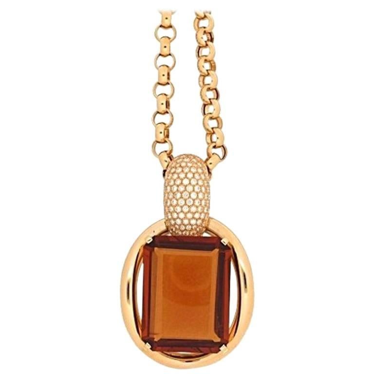 4.48 Carat Diamond Quartz 18 kt. Yellow Gold Drop Pendant Long Necklace ...