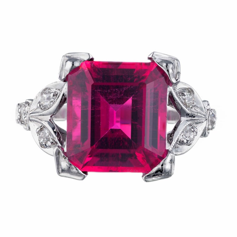 4.49 Carat Red Rubelite Tourmaline Diamond Platinum Ring For Sale at ...