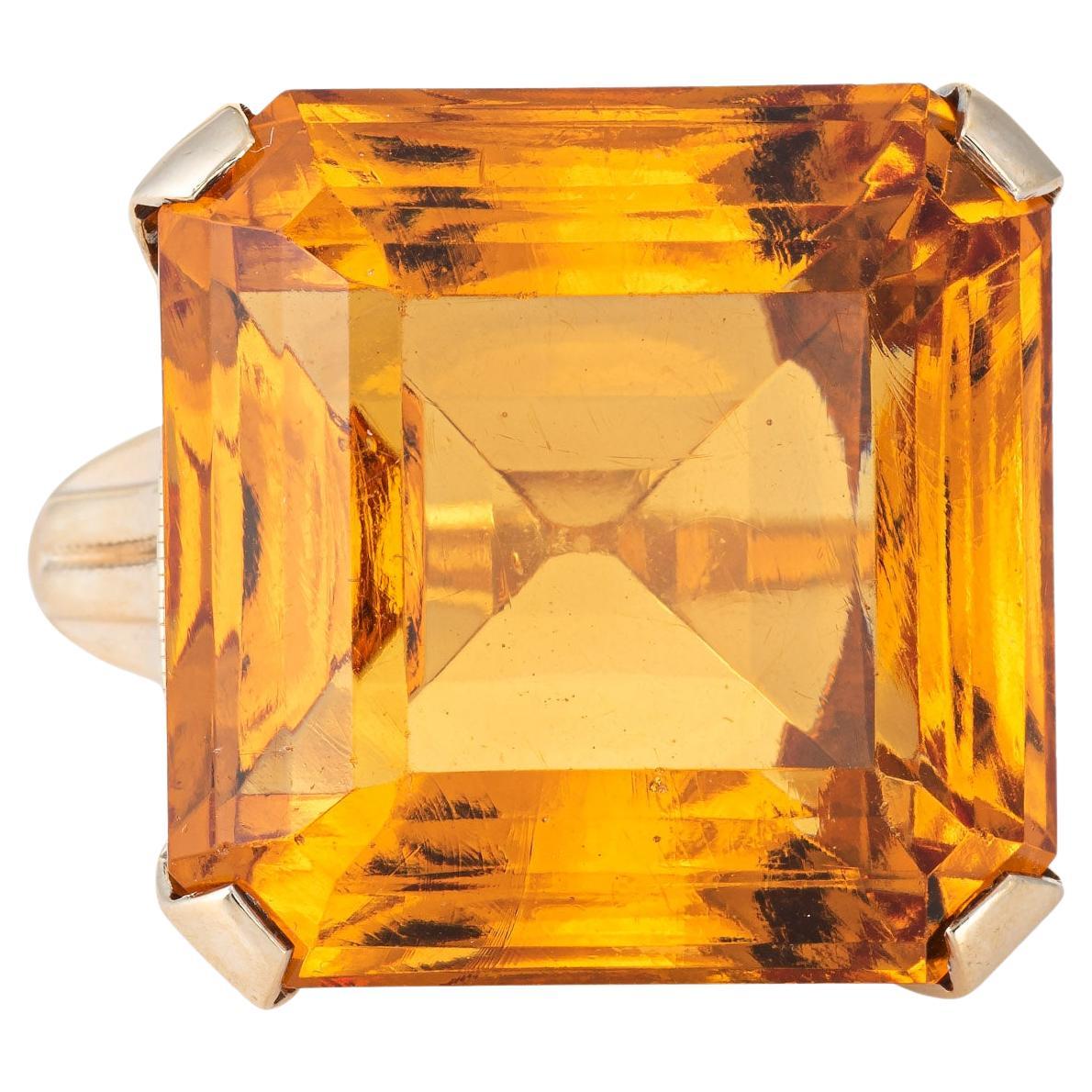 44ct Citrine Cocktail Ring Retro Vintage 10k Yellow Gold Square Emerald ...