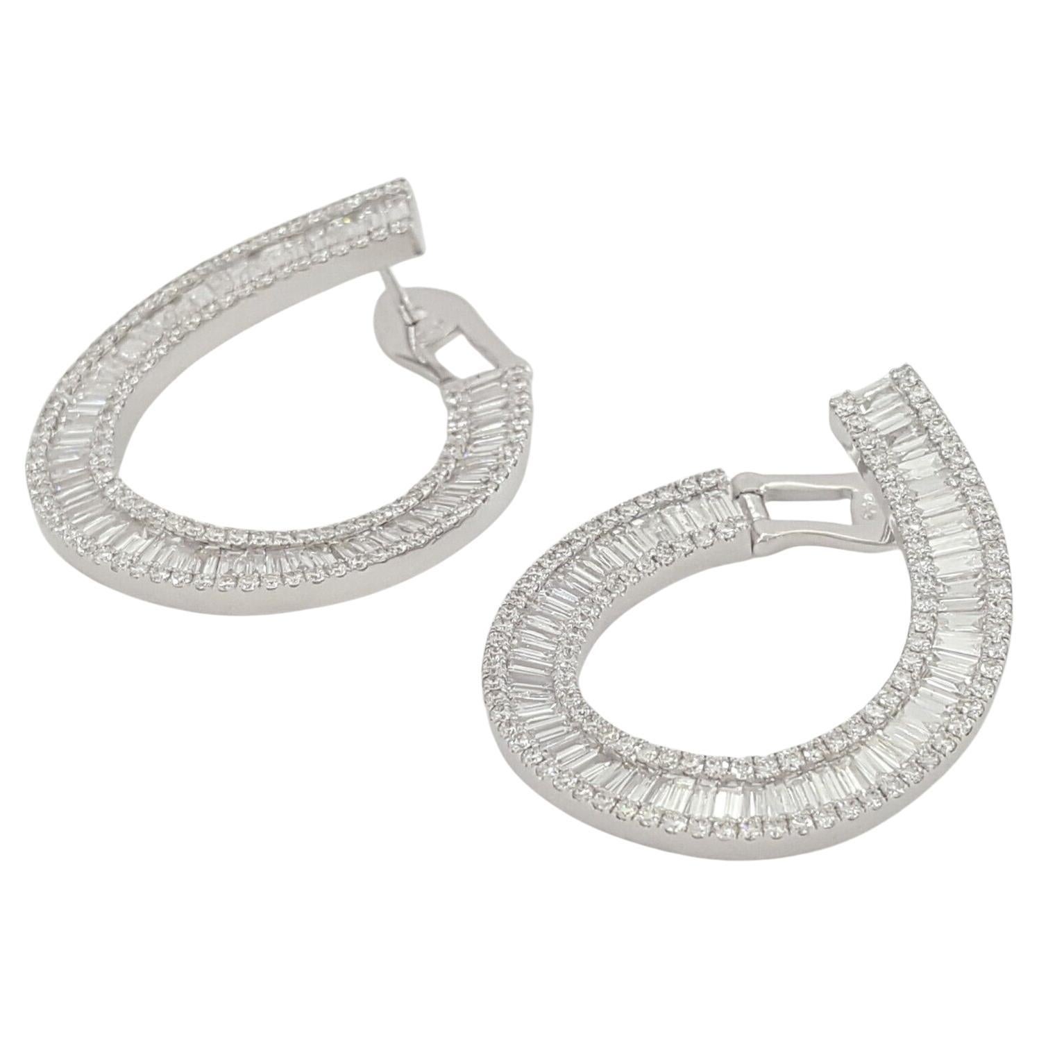 4.5 Carat Baguette and Round Brilliant Cut Diamond Sideways Hoop ...