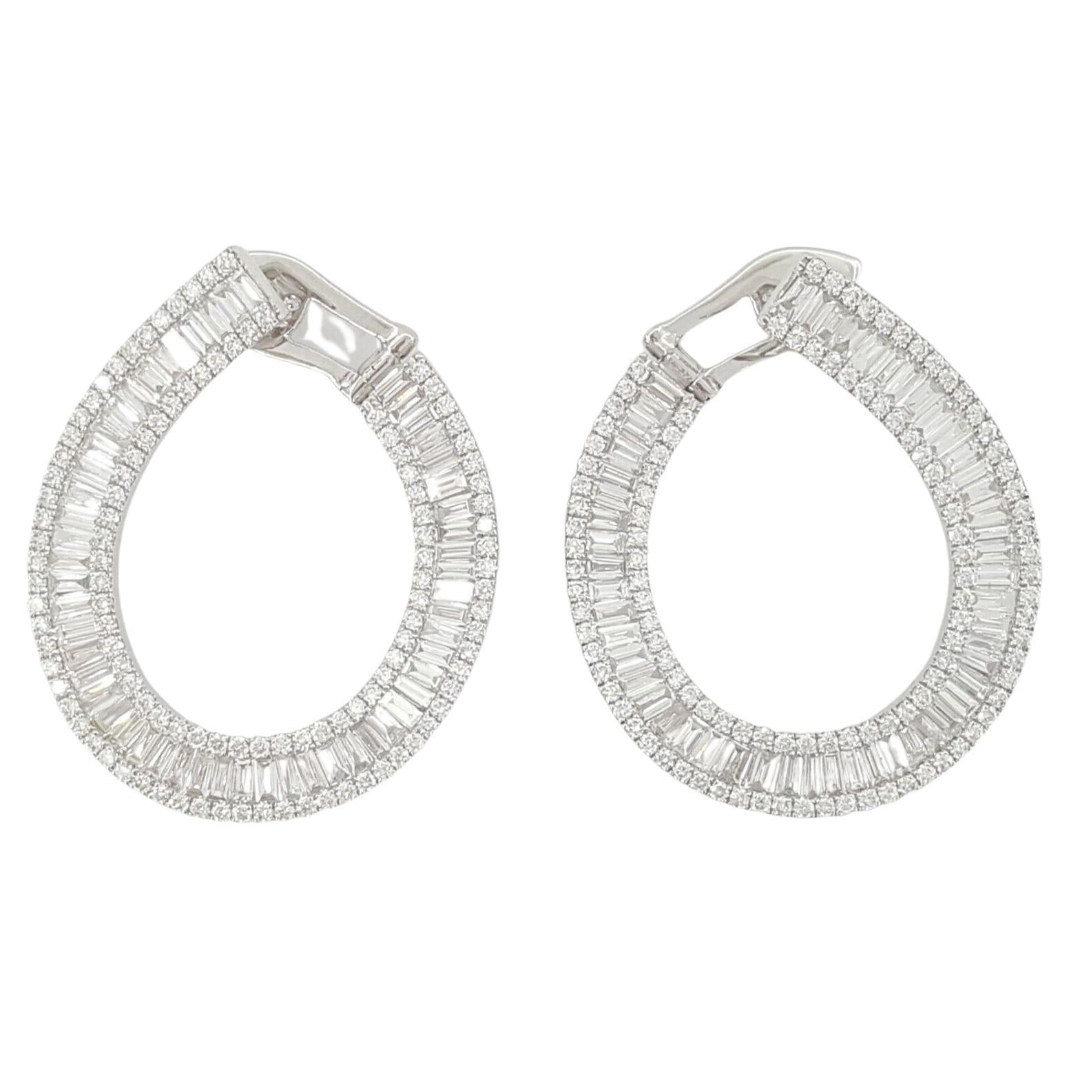4.5 Carat Baguette and Round Brilliant Cut Diamond Sideways Hoop ...