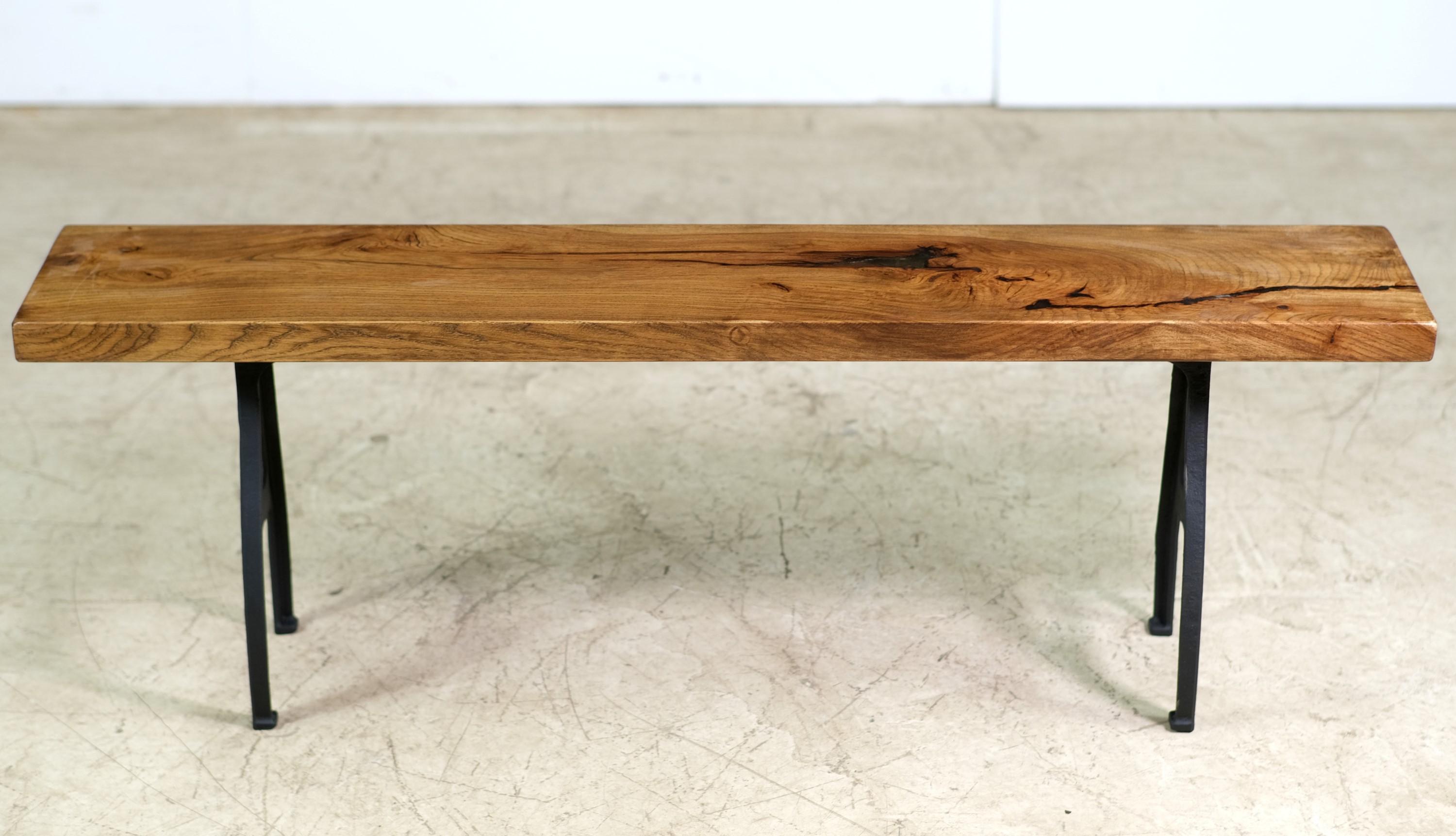 4.5 ft Solid Hickory Resin Details Bench Cast Iron Legs For Sale at 1stDibs