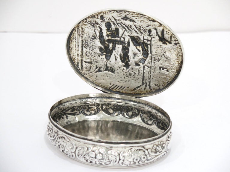 European Silver Antique German Hanau Tavern Scene Oval Box For Sale at ...