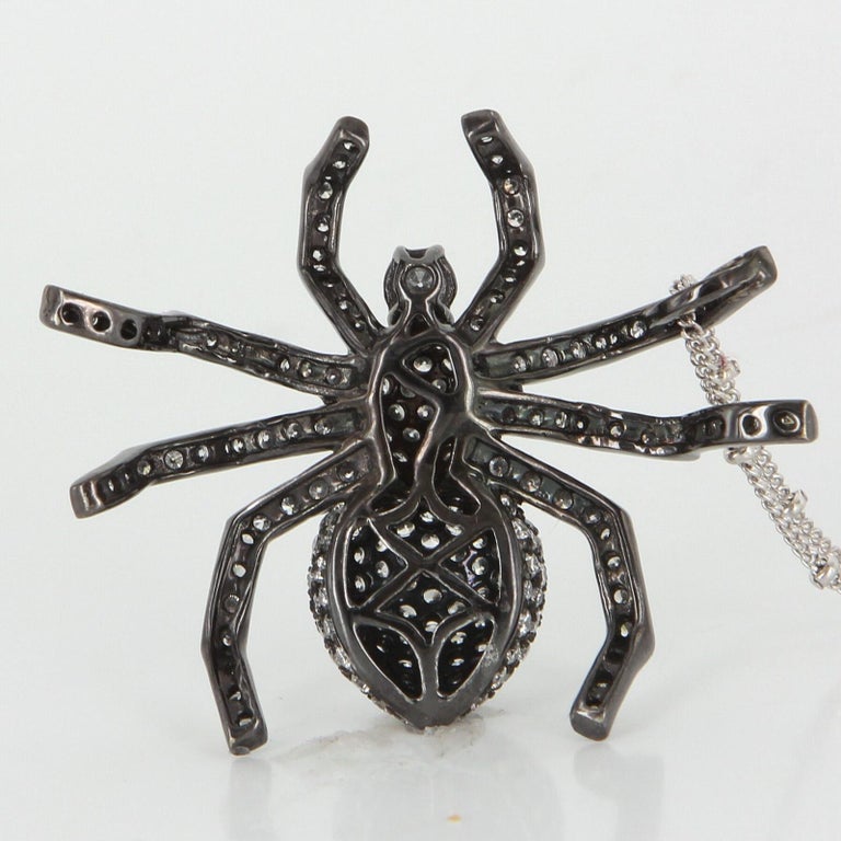 4.50ct Diamond Spider Necklace 18k Blackened Gold Pendant Estate Fine ...