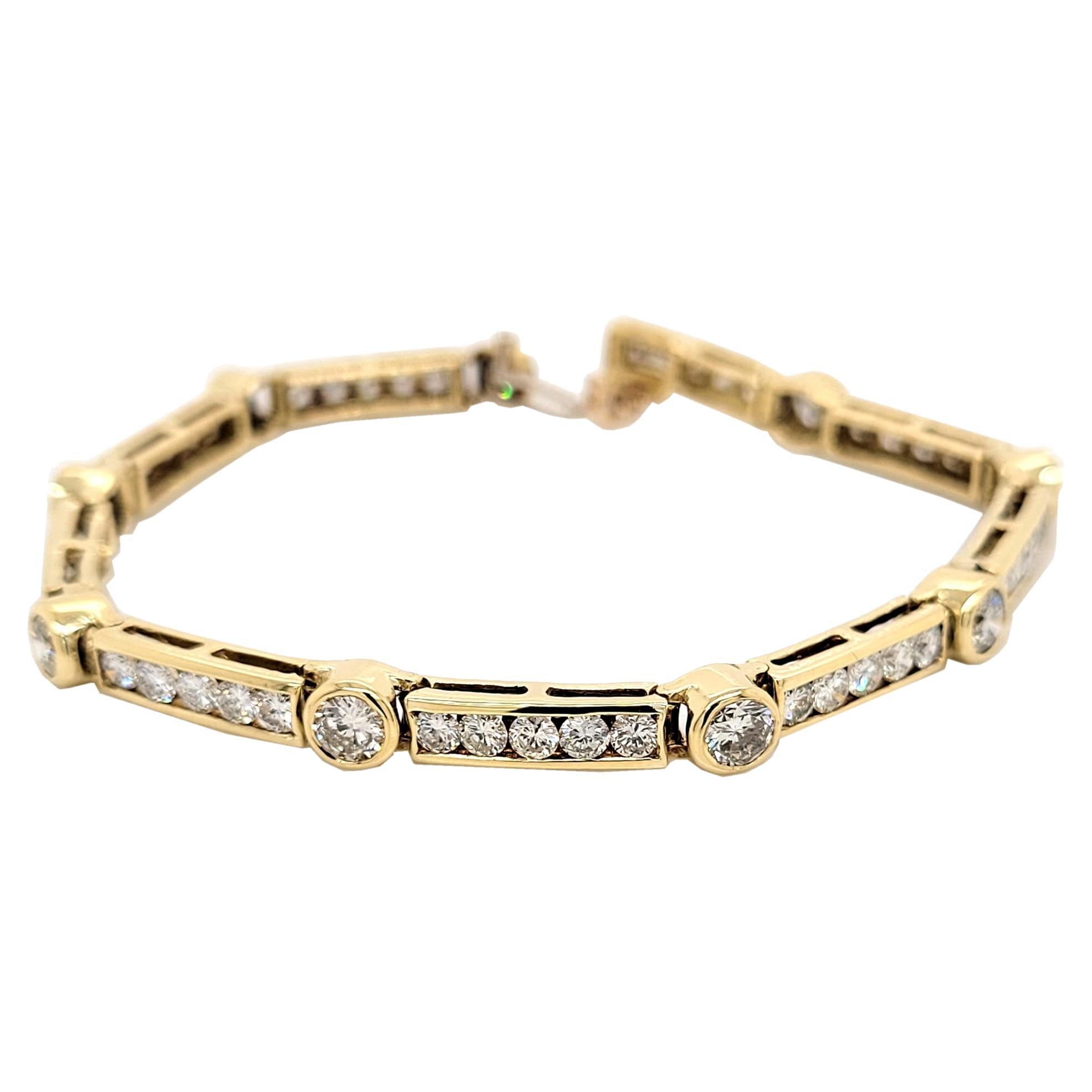 0 78 Carat Bezel Pave Set Round Diamond 14 Karat Gold Tennis Bracelet