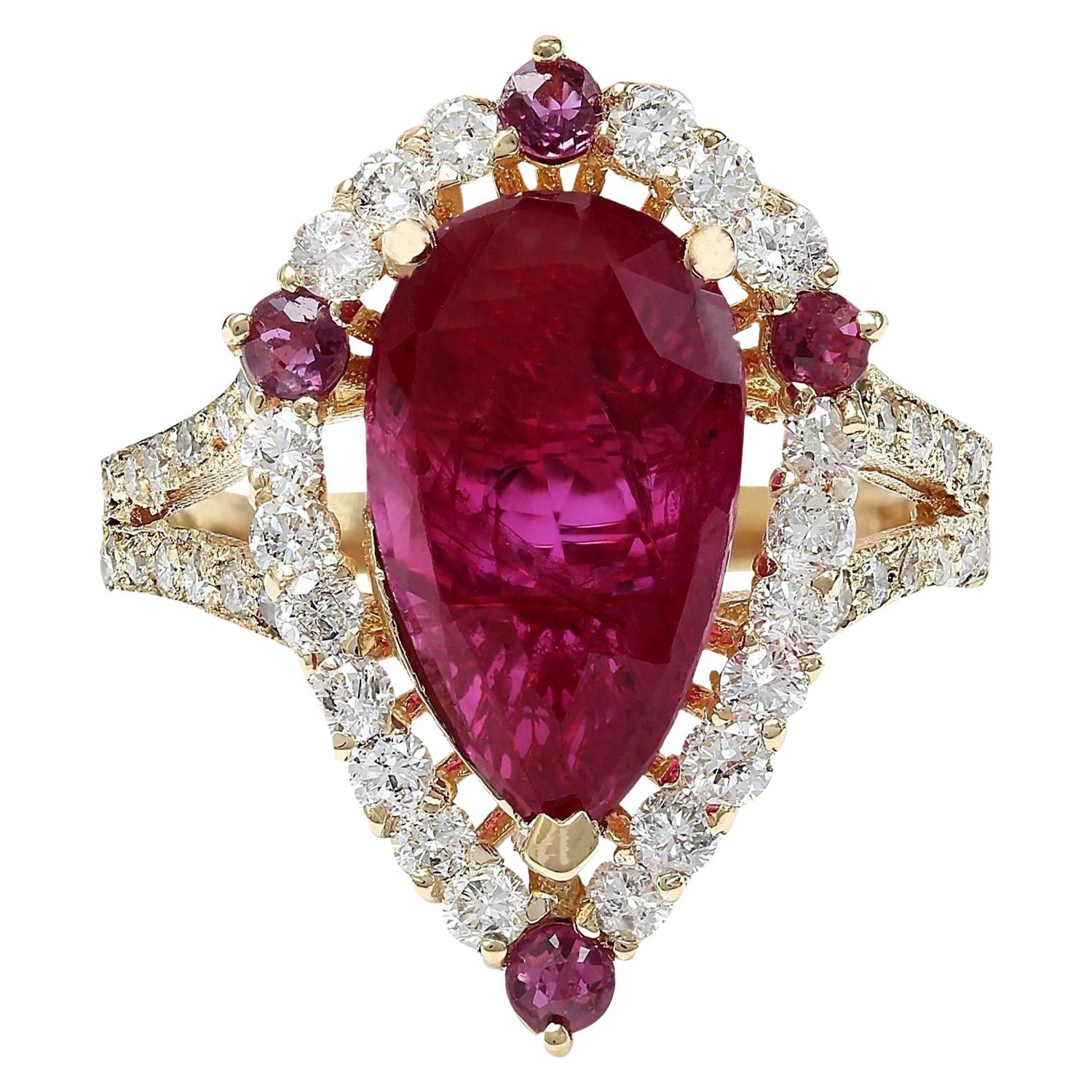 3.73 Carat Natural Ruby 18 Karat Solid Yellow Gold Diamond Ring For ...