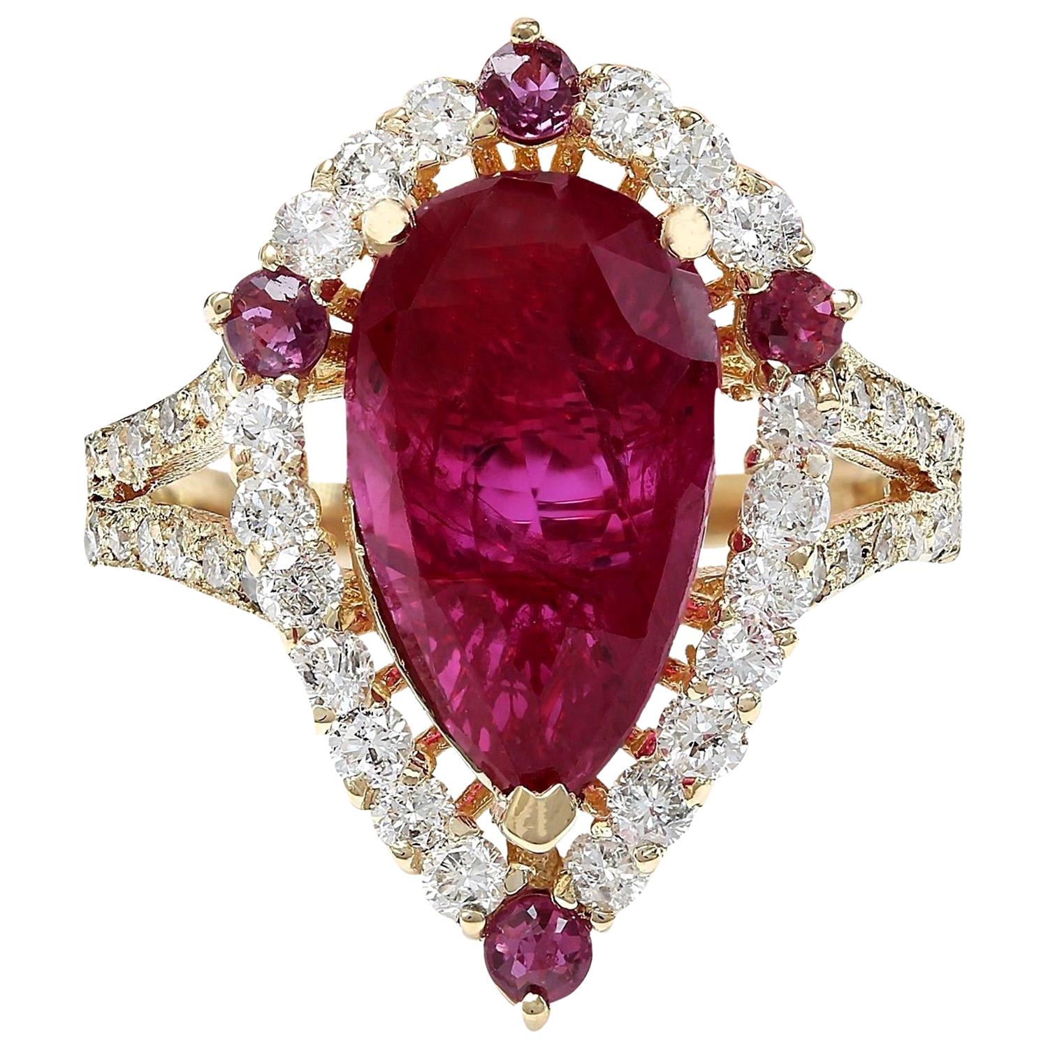 4.52 Carat Natural Ruby 18 Karat Solid Yellow Gold Diamond Ring For ...