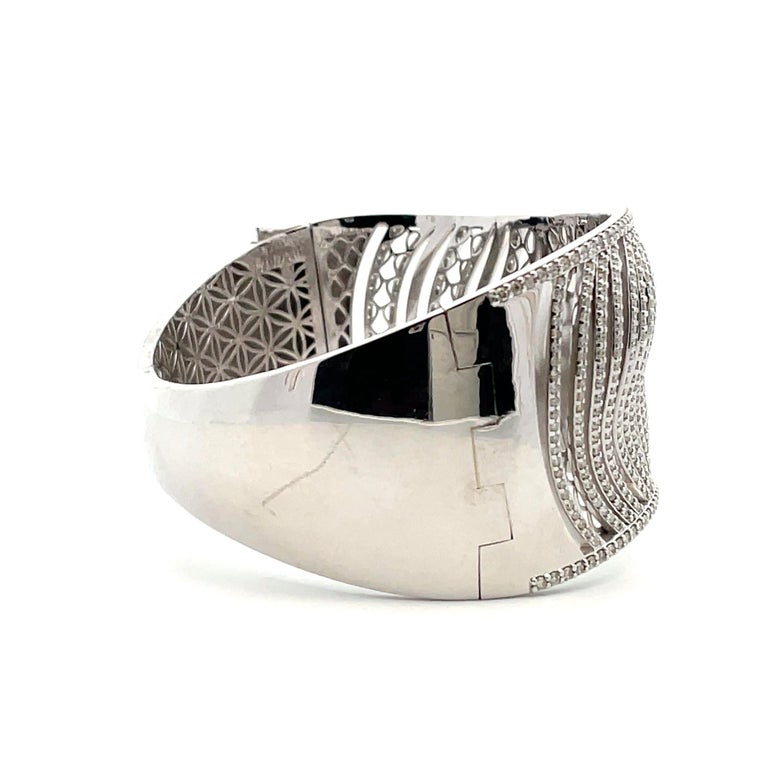 4.52ct, Curved Diamond Cluster Cage Bangle in 14k White Gold For Sale ...