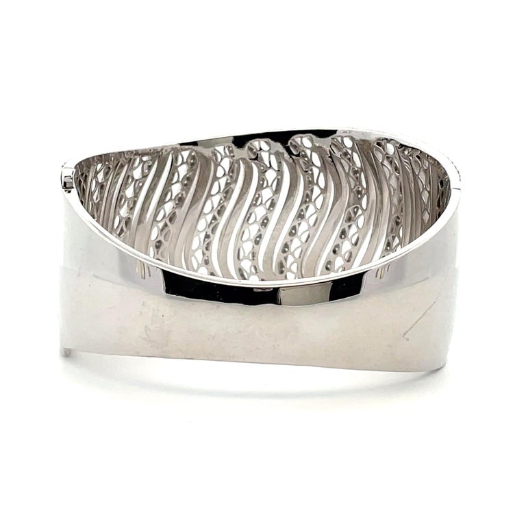 4.52ct, Curved Diamond Cluster Cage Bangle in 14k White Gold For Sale ...