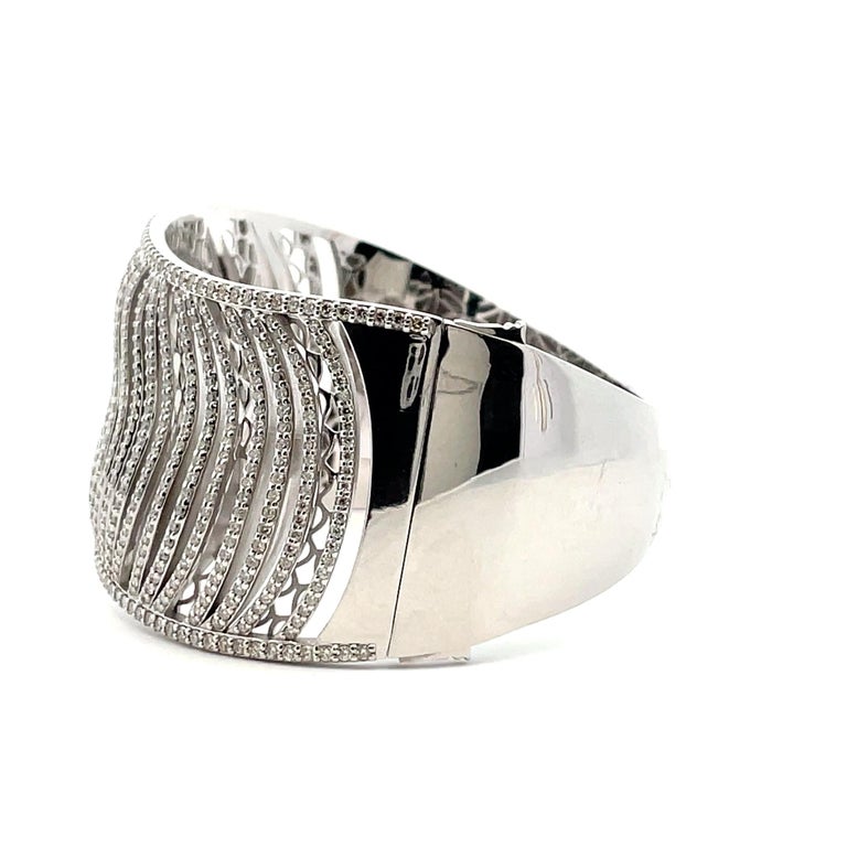 4.52ct, Curved Diamond Cluster Cage Bangle in 14k White Gold For Sale ...