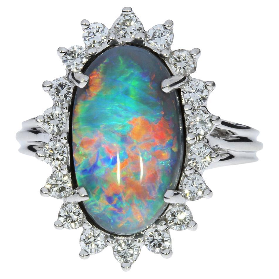 1.74 Carat Oval Opal Diamond Structured 14K Yellow Gold Ring For Sale ...