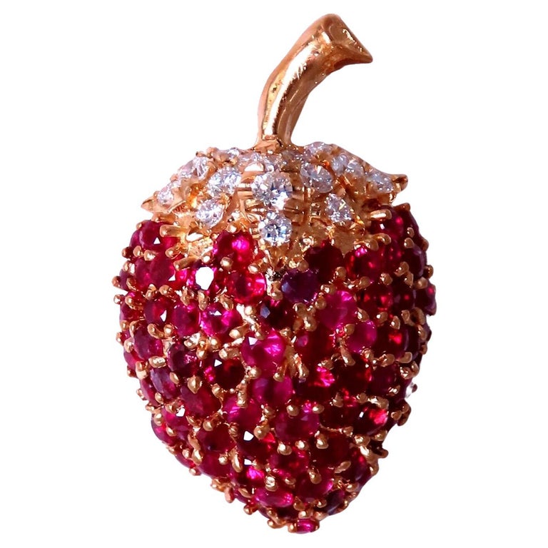 4.53ct Natural Ruby Diamond Strawberry Pendant Charm 14kt Gold 3D ...