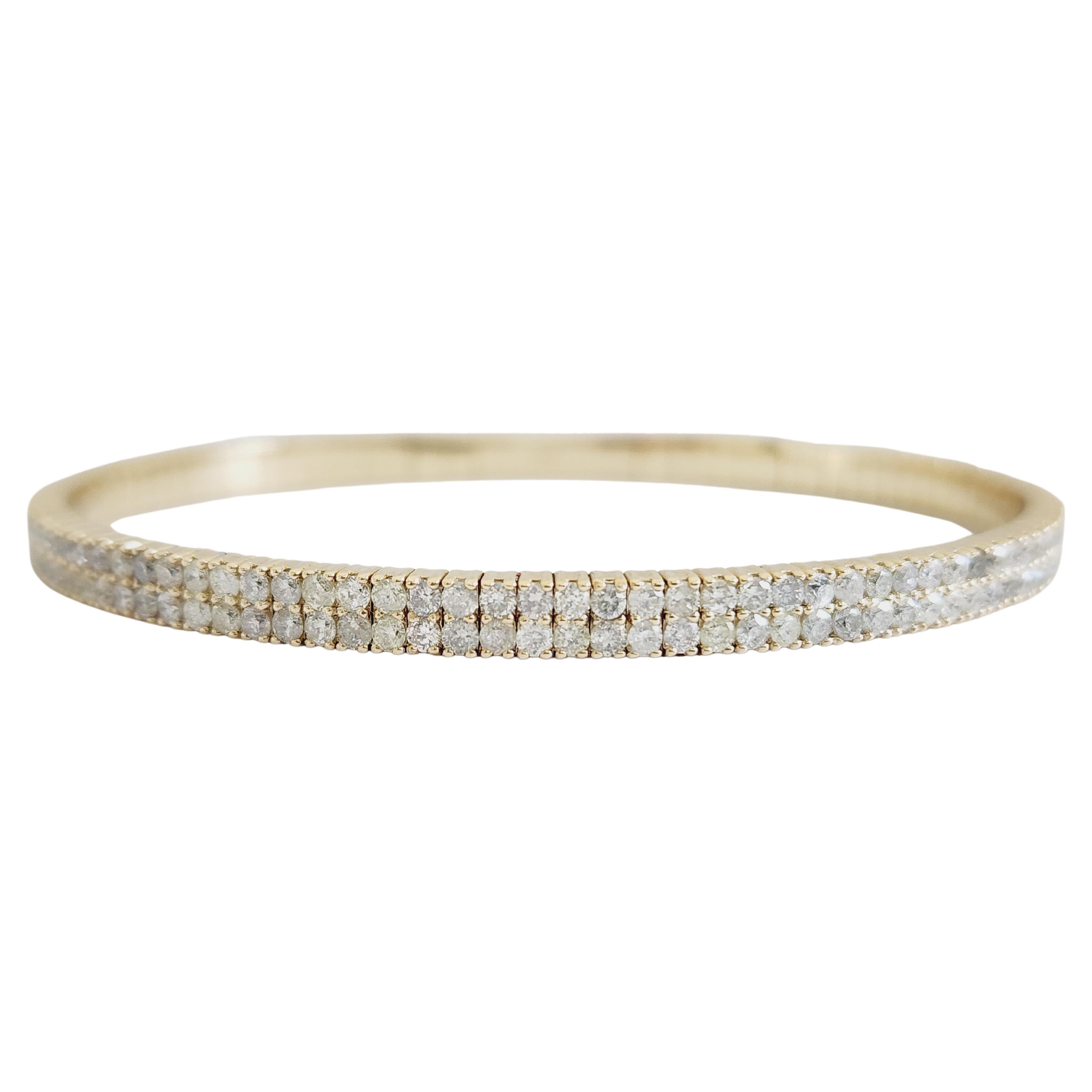 4.55 Carat Double Row Flexible Bangle Yellow Gold 14 Karat Bracelet For ...
