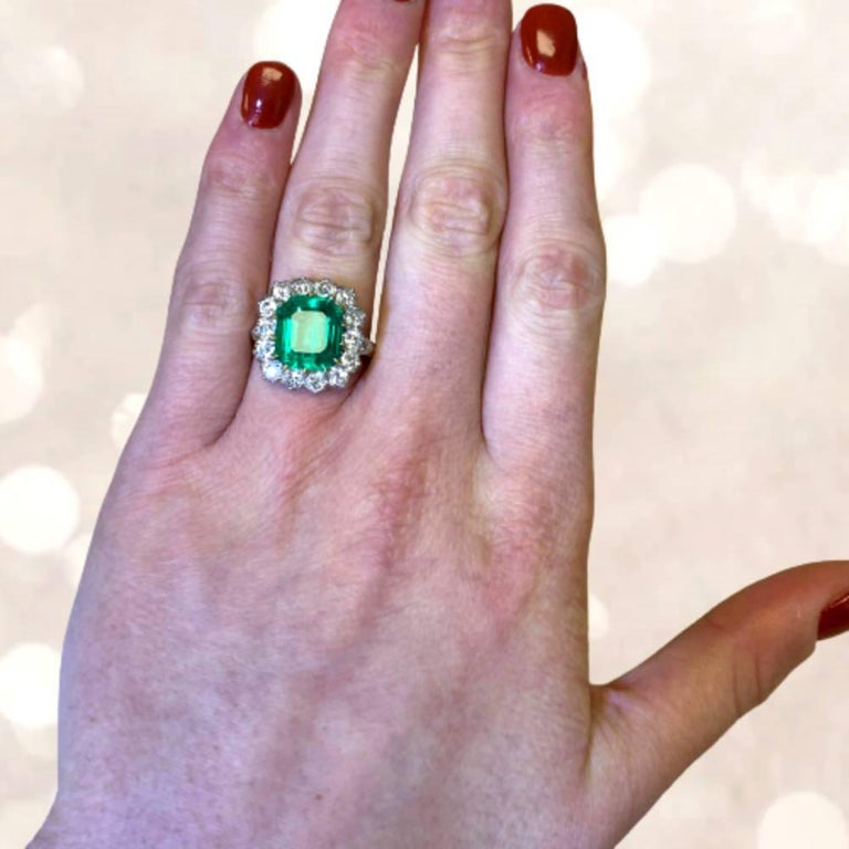 4.55ct GIA Colombian Emerald Cluster Ring, in Platinum and 18k Yellow ...
