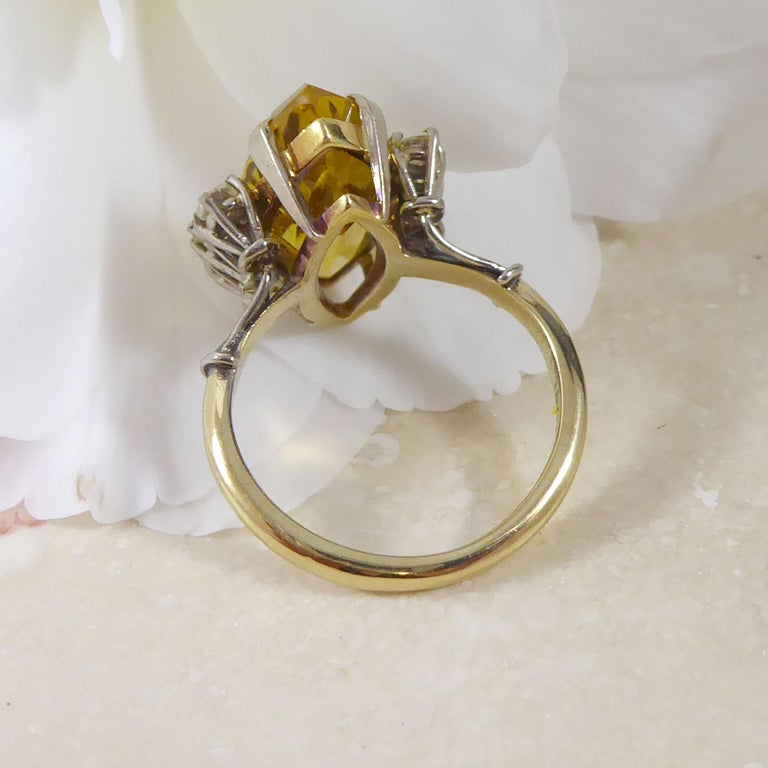 4.56 Carat Heliodor Ring, Marquise Cut with Side Diamonds and Split ...