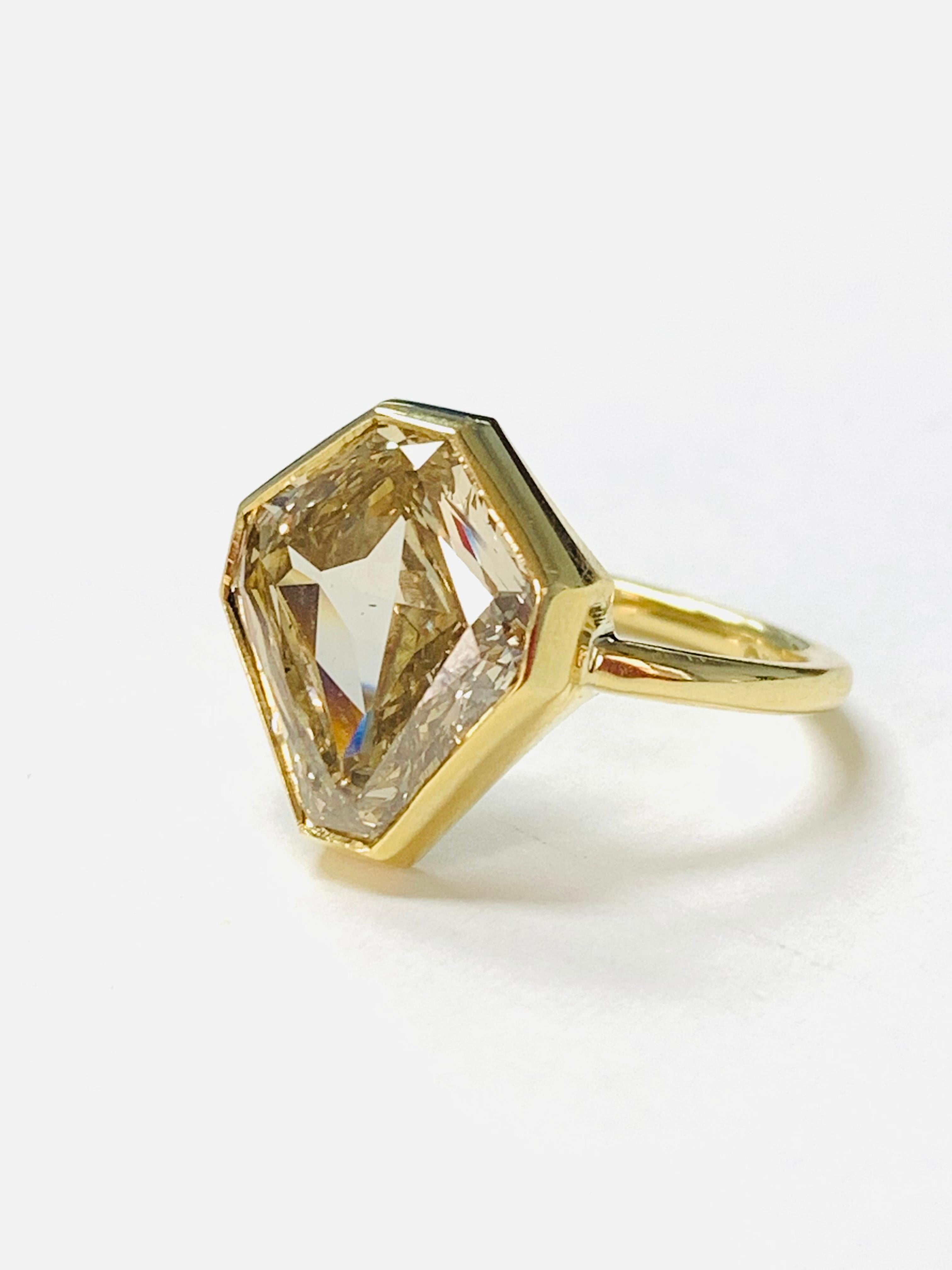 4.58 Carat Brown Yellow Shield Cut Diamond Engagement Ring in 18K ...