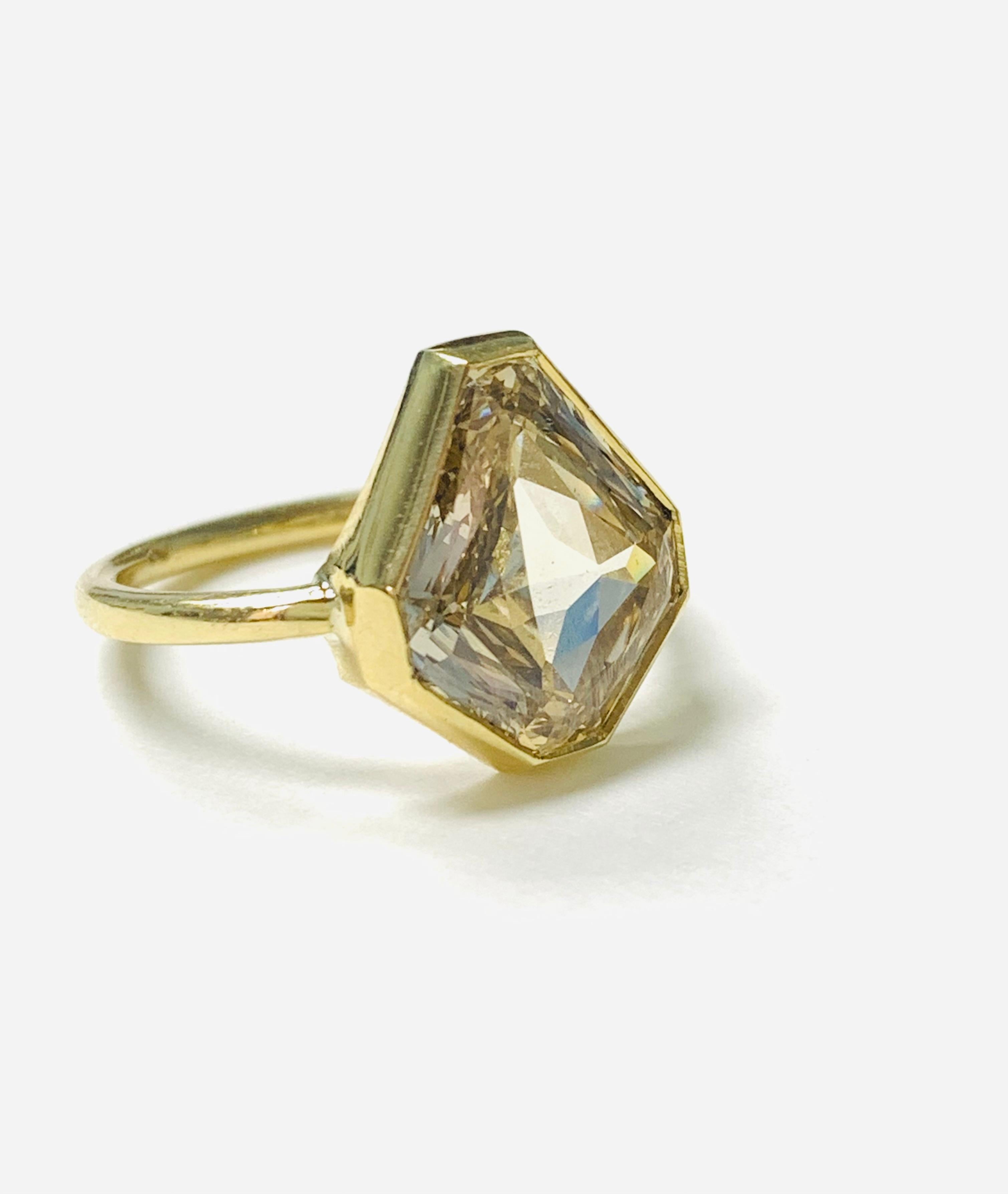 4.58 Carat Brown Yellow Shield Cut Diamond Engagement Ring in 18K ...
