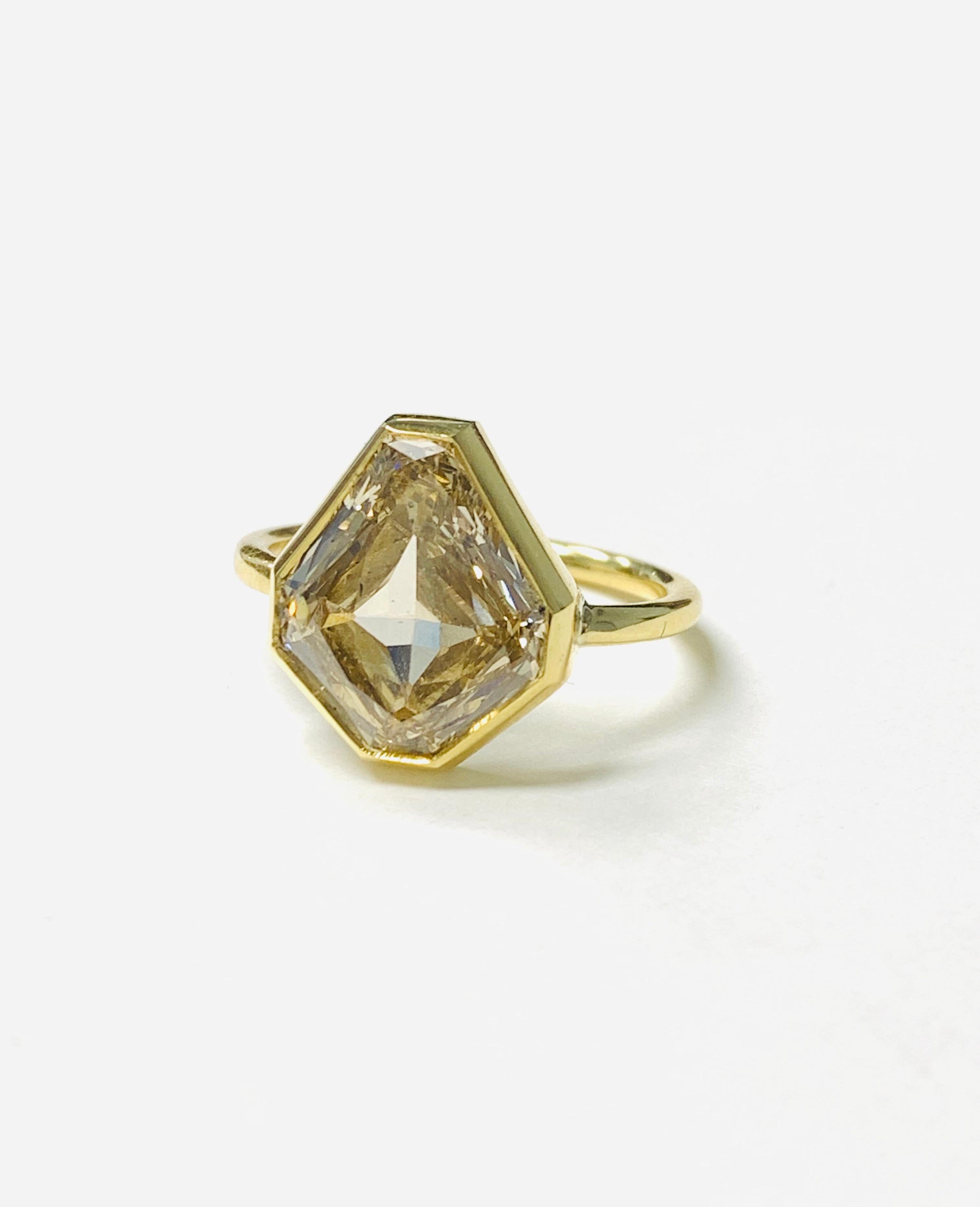 4.58 Carat Brown Yellow Shield Cut Diamond Engagement Ring in 18K ...