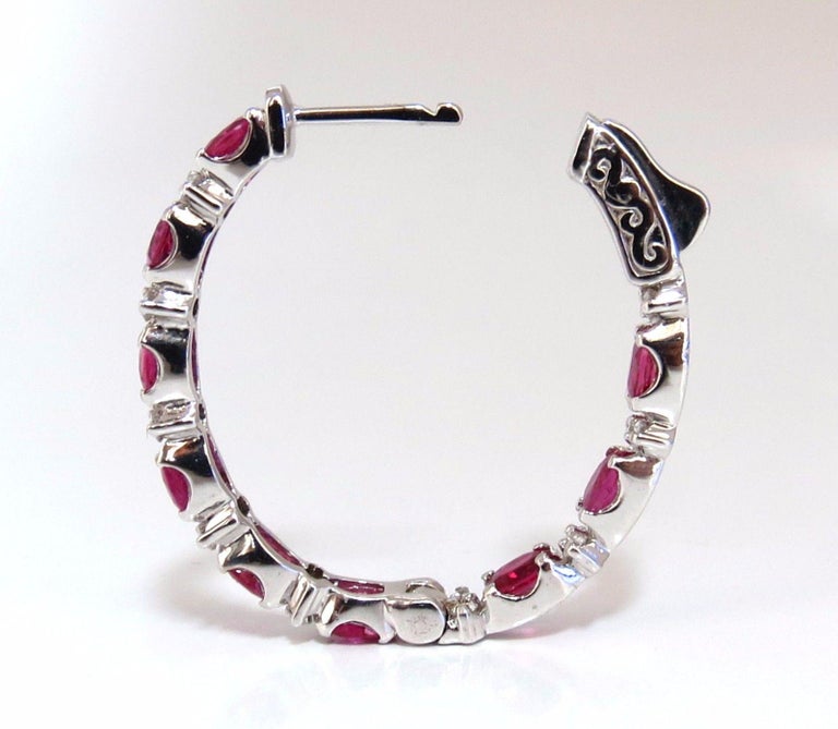 4.58 Carat Natural Red Ruby Diamond Hoop Earrings 14 Karat Gold For ...