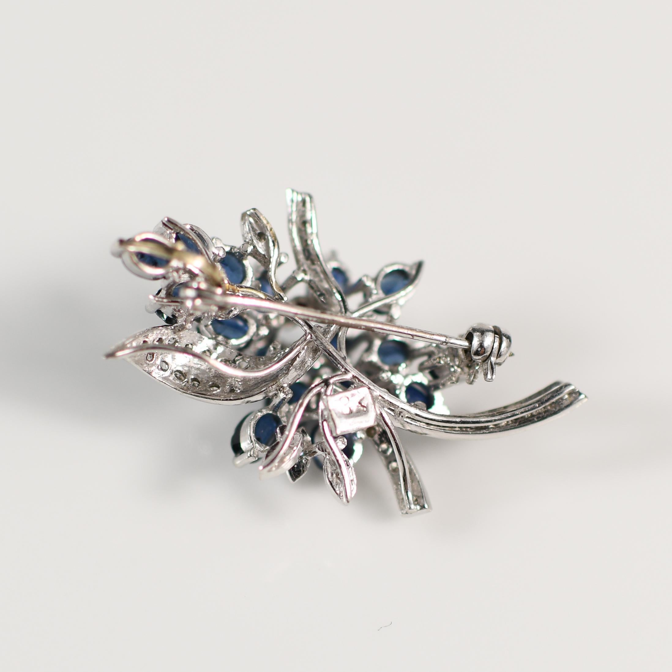 4.5ctw Blue Sapphire and Diamond Cluster Converter Brooch Pendant 18K ...