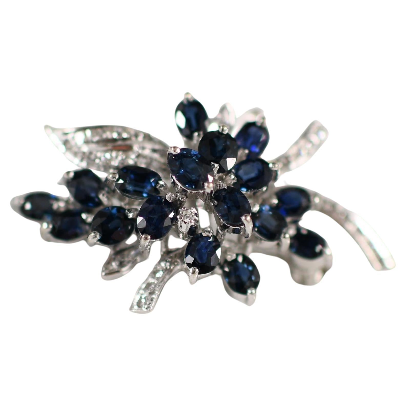 4.5ctw Blue Sapphire and Diamond Cluster Converter Brooch Pendant 18K ...