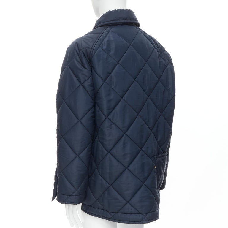 45RPM navy blue polyester padded diamond quilted nylon coat XL For Sale ...