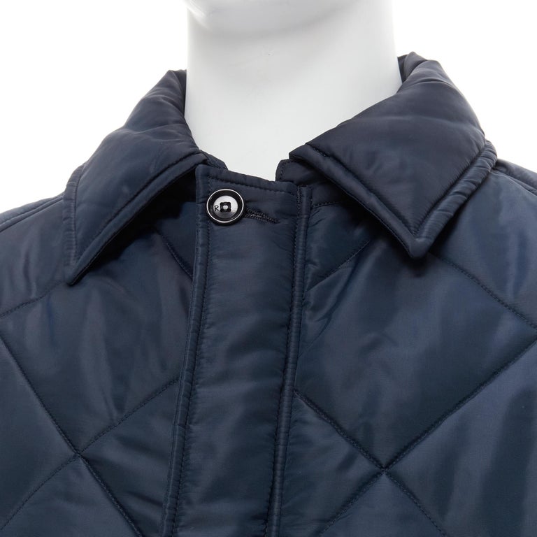 45RPM navy blue polyester padded diamond quilted nylon coat XL For Sale ...