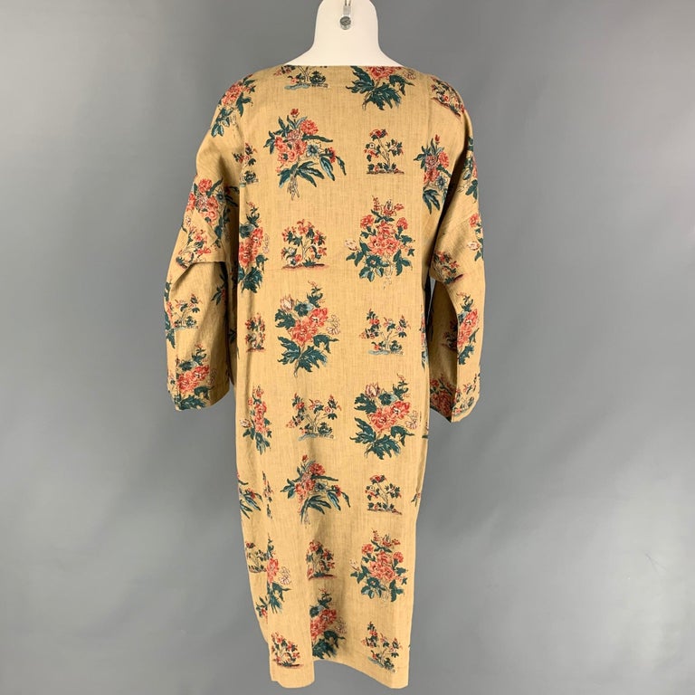 45rpm Size S Khaki and Green Floral Linen / Cotton Oversized Dress For Sale at 1stDibs