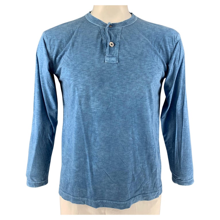 45rpm Size XL Blue Solid Cotton Henley Pullover For Sale at 1stDibs