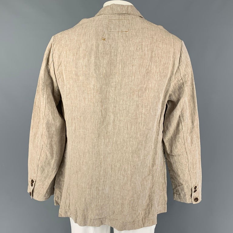 45rpm Size XL Khaki Linen Notch Lapel Sport Coat For Sale at 1stDibs