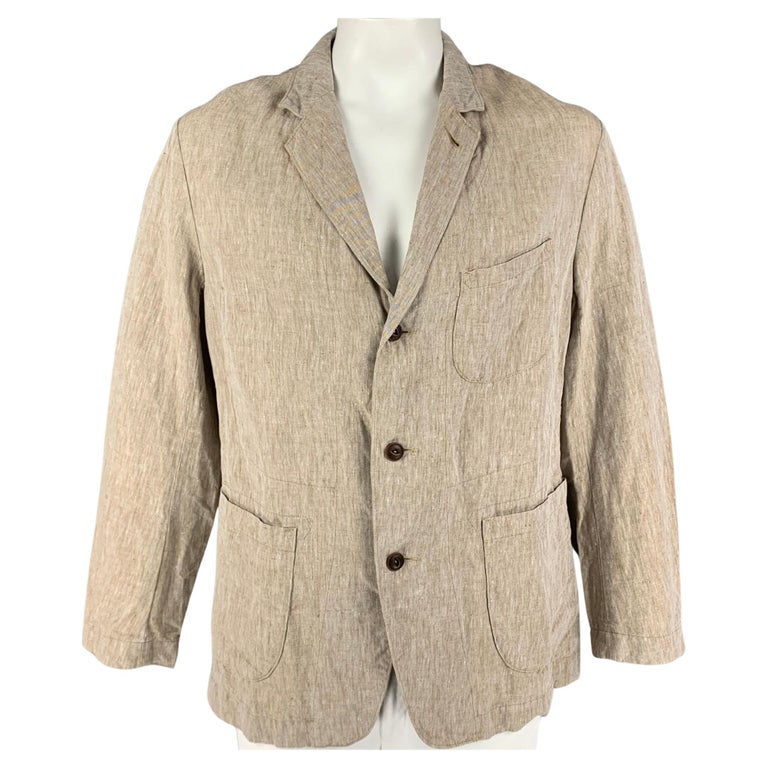45rpm Size XL Khaki Linen Notch Lapel Sport Coat For Sale at 1stDibs