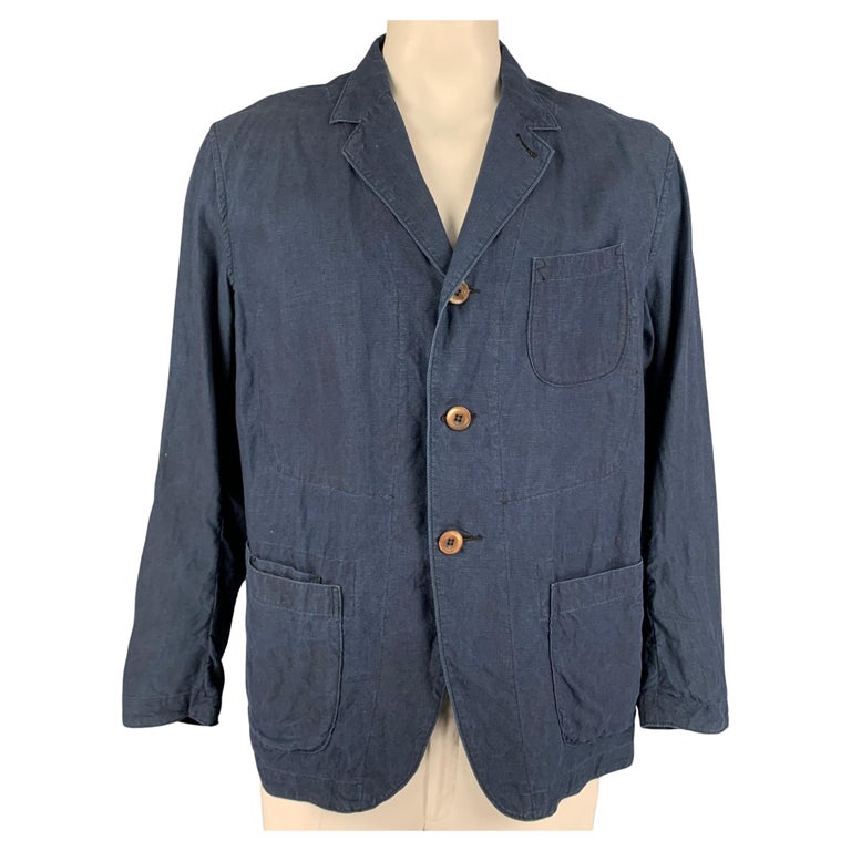 45rpm Size XL Navy Linen Notch Lapel Sport Coat For Sale at 1stDibs