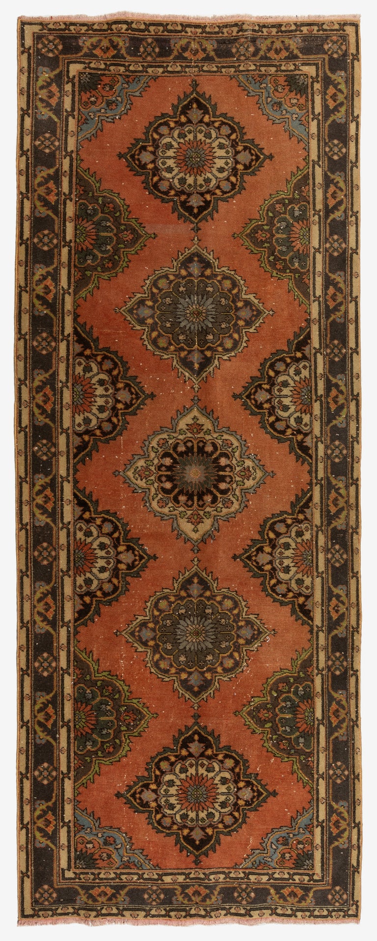 Handmade Vintage Wool Runner Rug for Corridor in Red, Brown and Beige ...