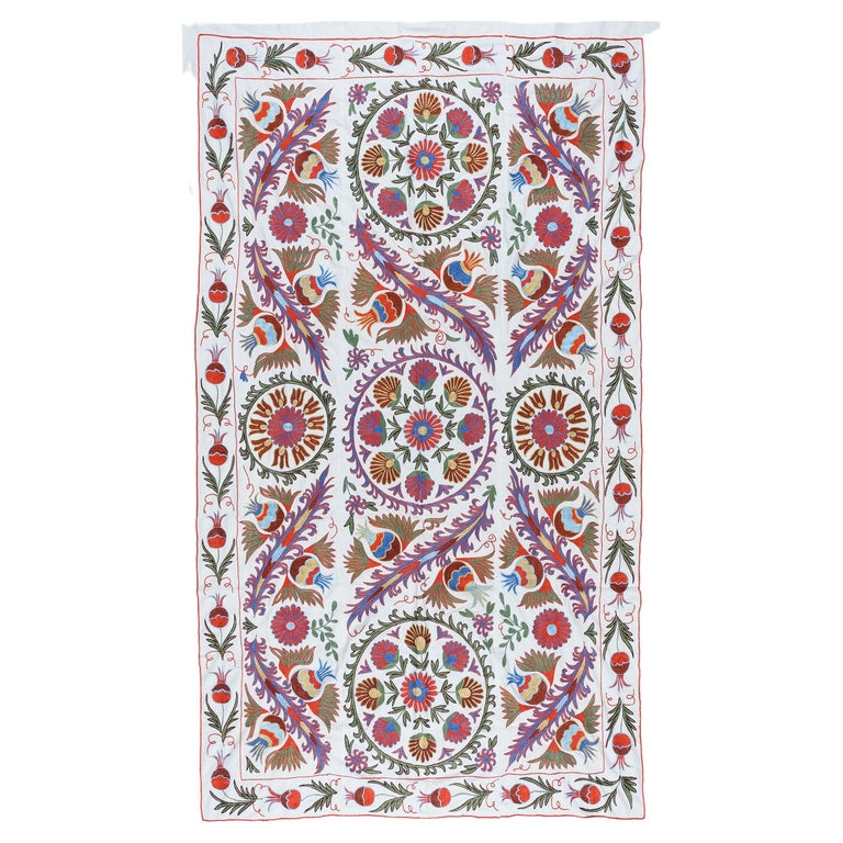 4.5x7.3 Ft Silk Hand Embroidery Suzani Bed Cover, New Central Asian ...