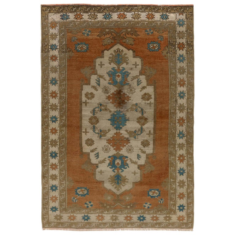 4.5x9.5 Ft Vintage Handmade Village Rug, Ca 1950, Wool Carpet in Soft ...