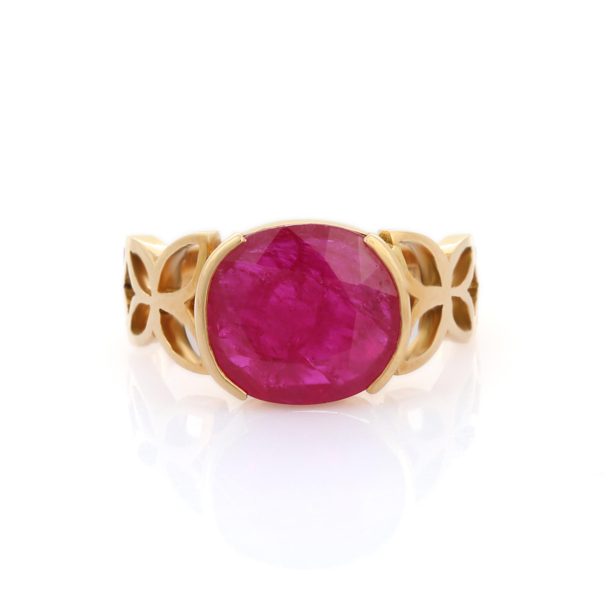 Customizable 4.6 Carat Ruby Cocktail Ring with Engraving in 18K Solid ...