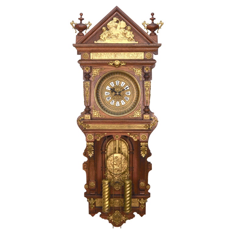 Highly Brass Decorated Ansonia "Antique Hanging" 2 Weight Driven Wall ...