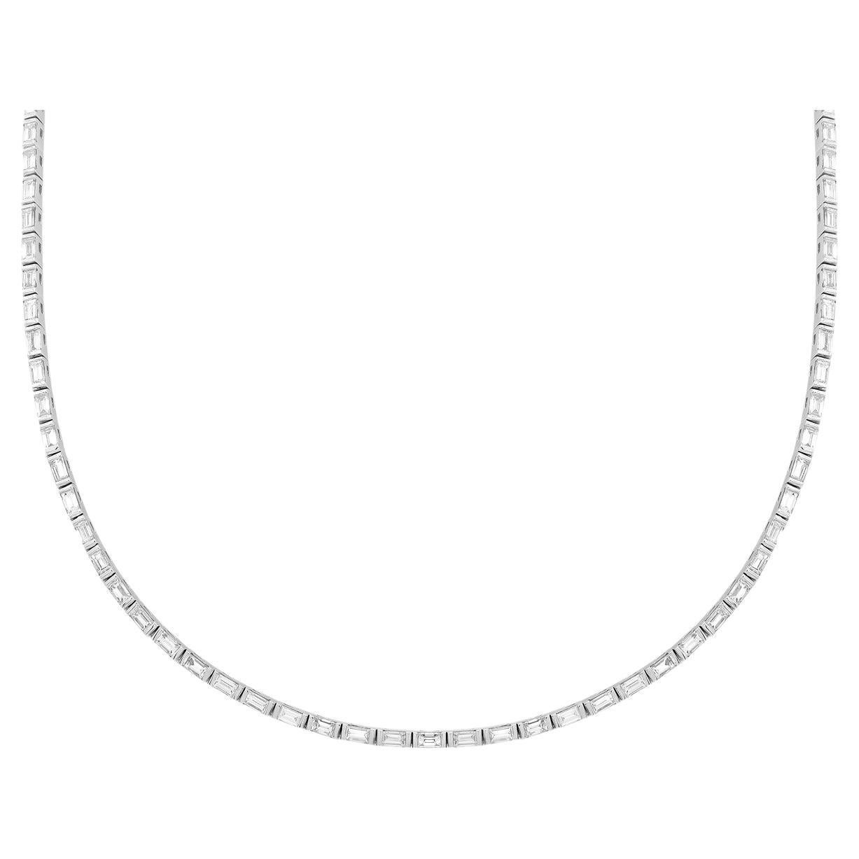 18k White Gold Classic Round Brilliant Diamond Tennis Necklace For Sale