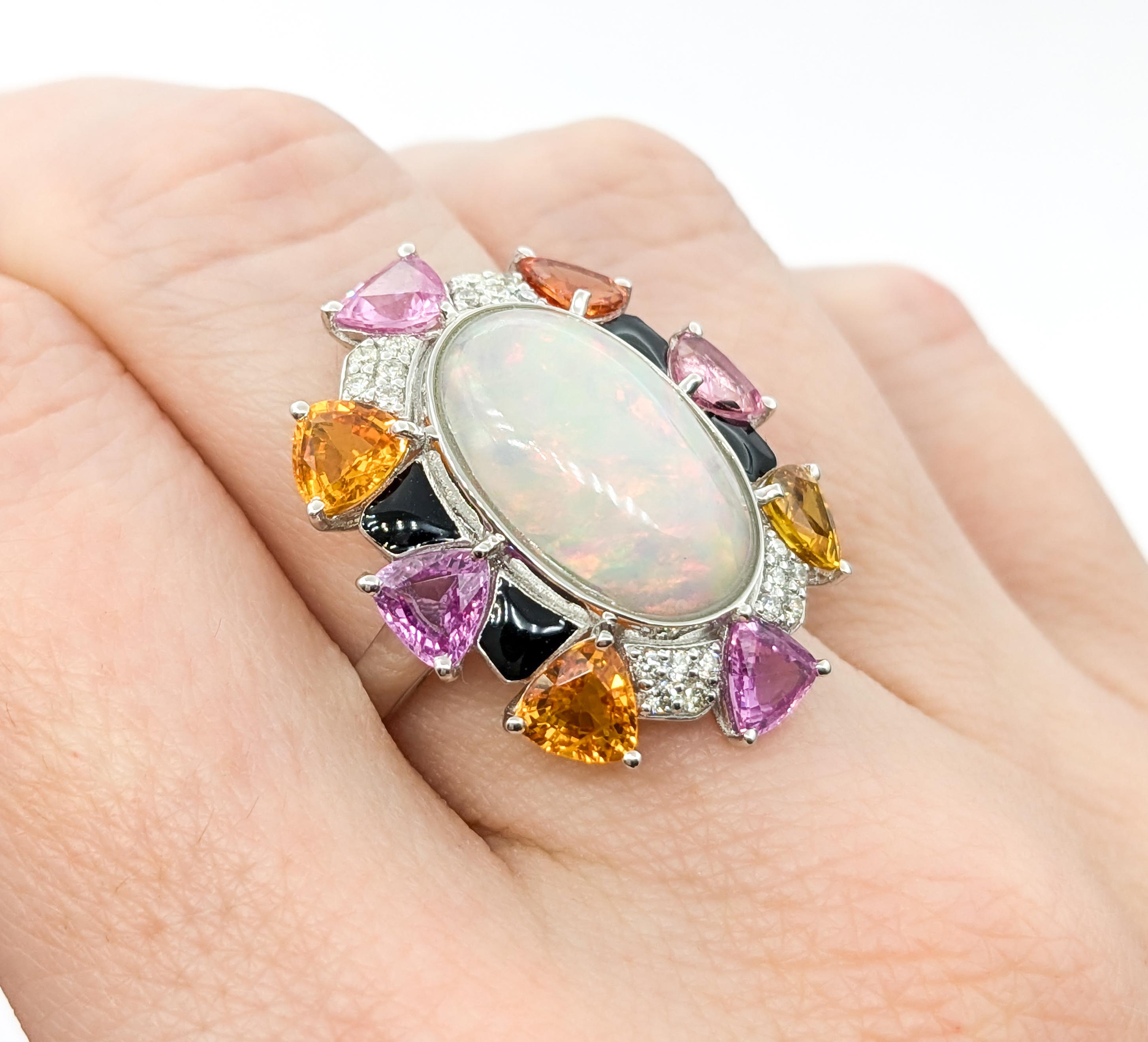 4.61ct Opal Ring With Colorful Sapphires And Diamonds In Platinum For ...