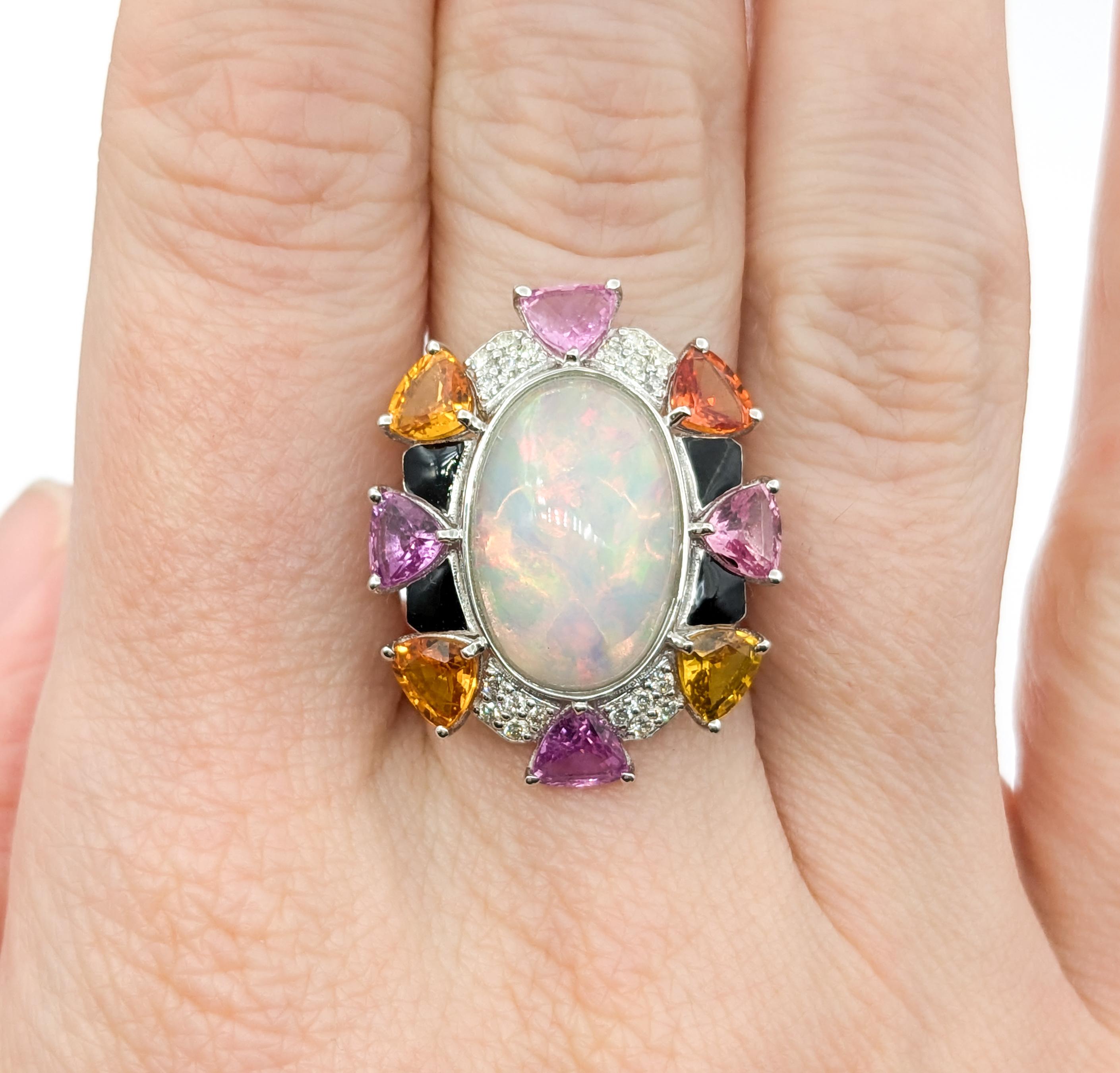 4.61ct Opal Ring With Colorful Sapphires And Diamonds In Platinum For ...