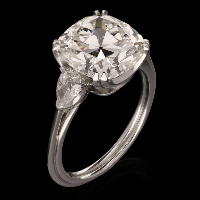 4.63ct Old Mine Brilliant Cut Diamond Ring with Pear Shape Shoulders ...