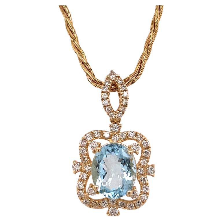4.64 Carat Aquamarine Diamond Chain Pendant Necklace 14 Karat Yellow ...