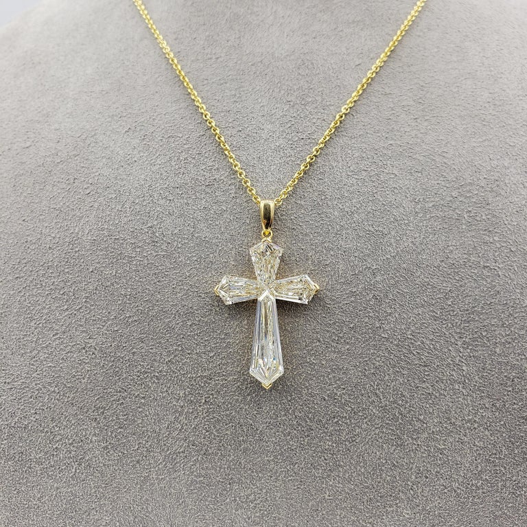 4.64 Carat Kite Shape Diamond Cross Pendant Necklace in 18 Karat Yellow ...