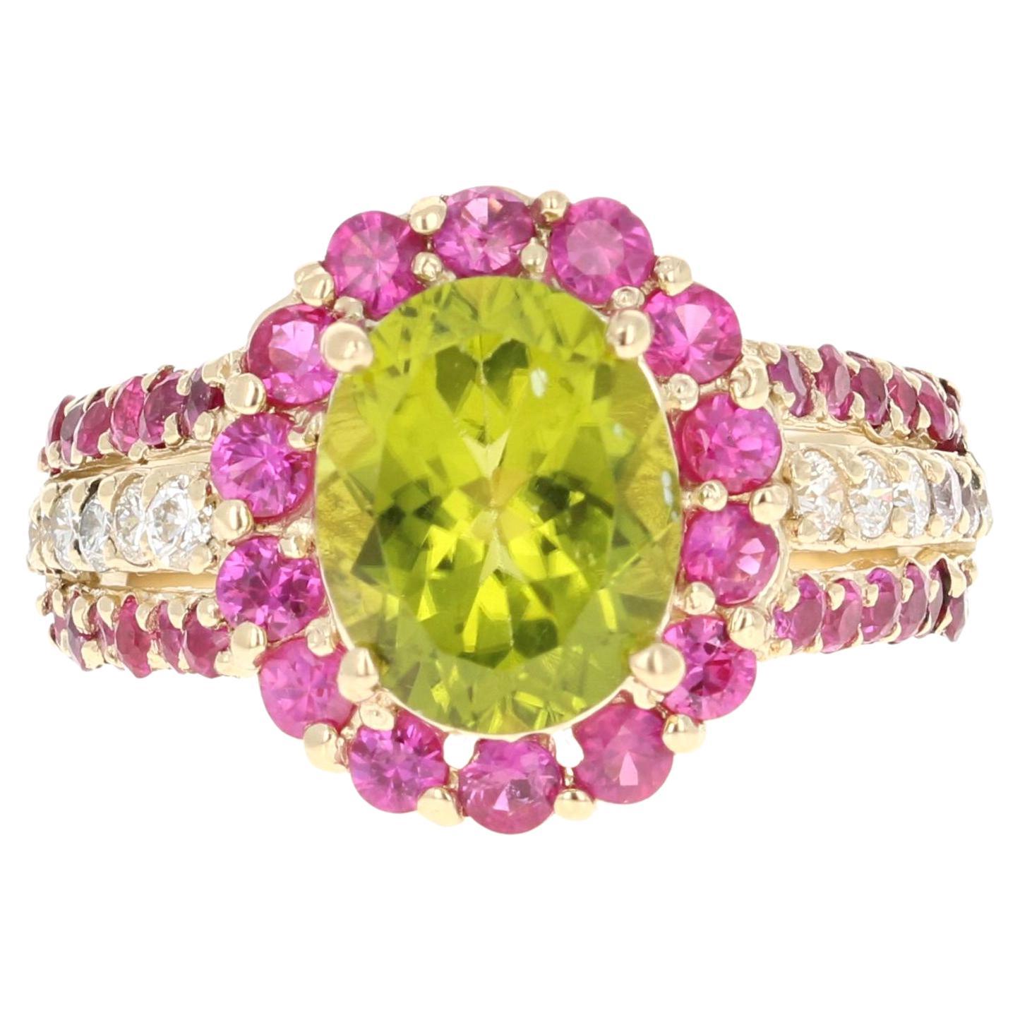Peridot and Pink Diamond Cocktail Ring at 1stDibs