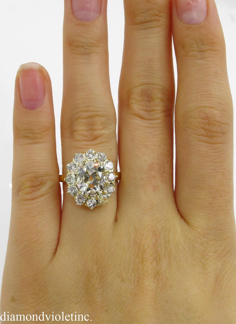 GIA 4.70 Carat Old Mine Cushion Diamond Cluster Engagement Ring For ...