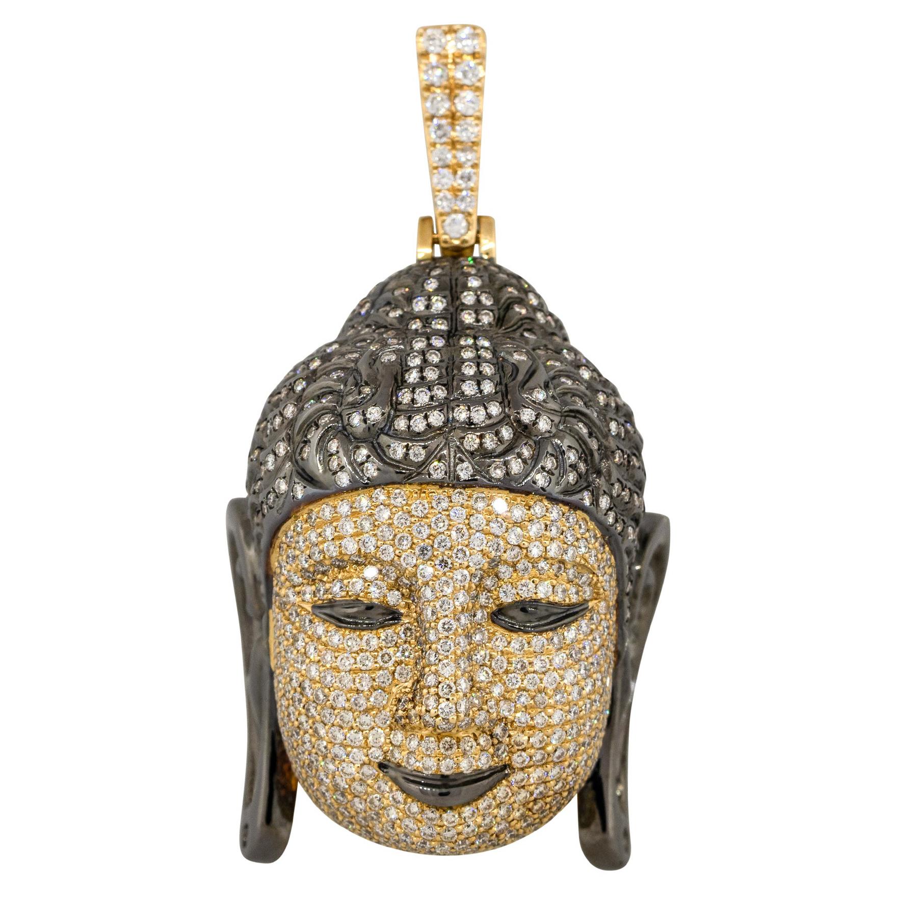 7.55 Carat Diamond Pave Japanese Oni Head Pendant 18 Karat in Stock For ...