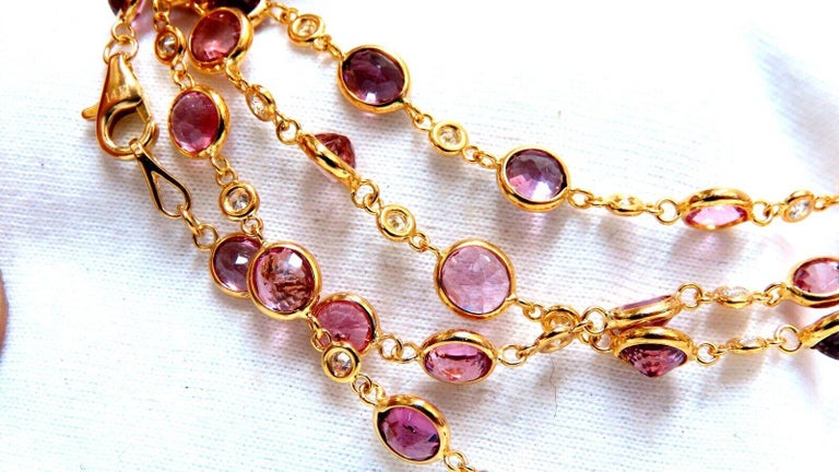 46ct Natural Pink Spinel Diamonds Yard Necklace 14kt Gold For Sale at ...