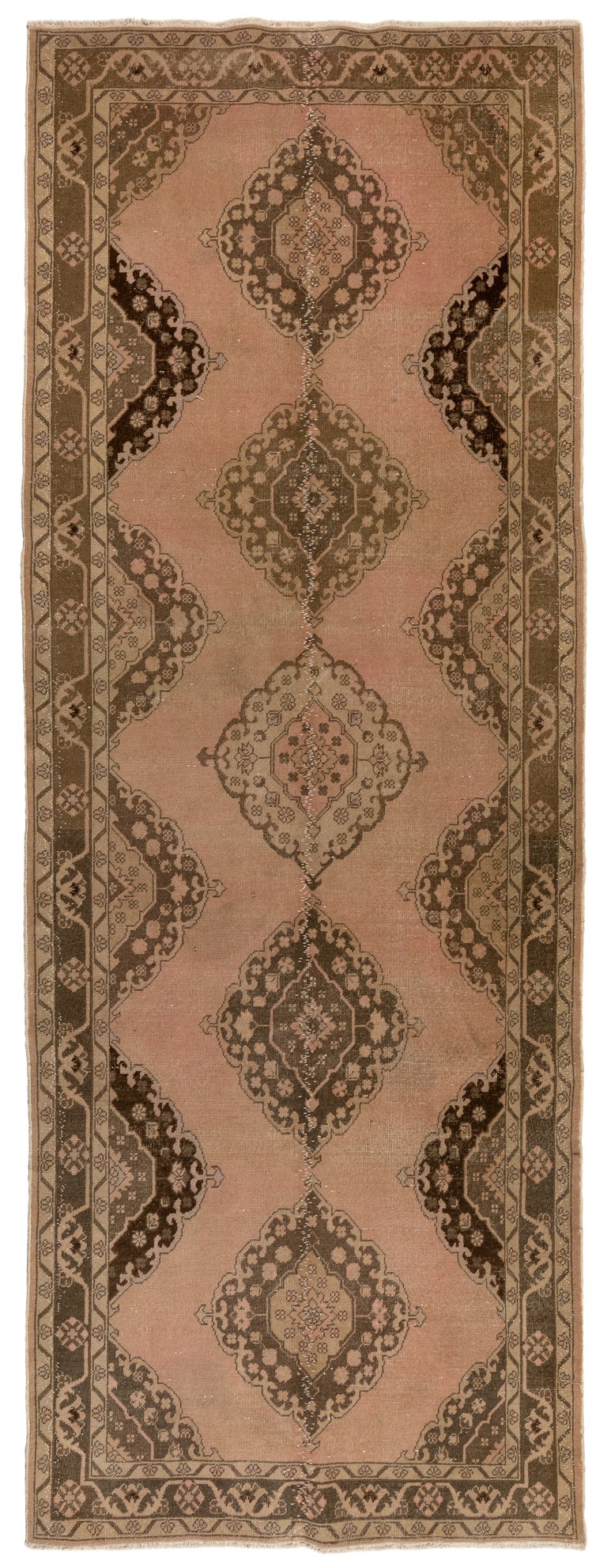Traditional Hand-Knotted Vintage Turkish Runner Rug with Medallions For ...