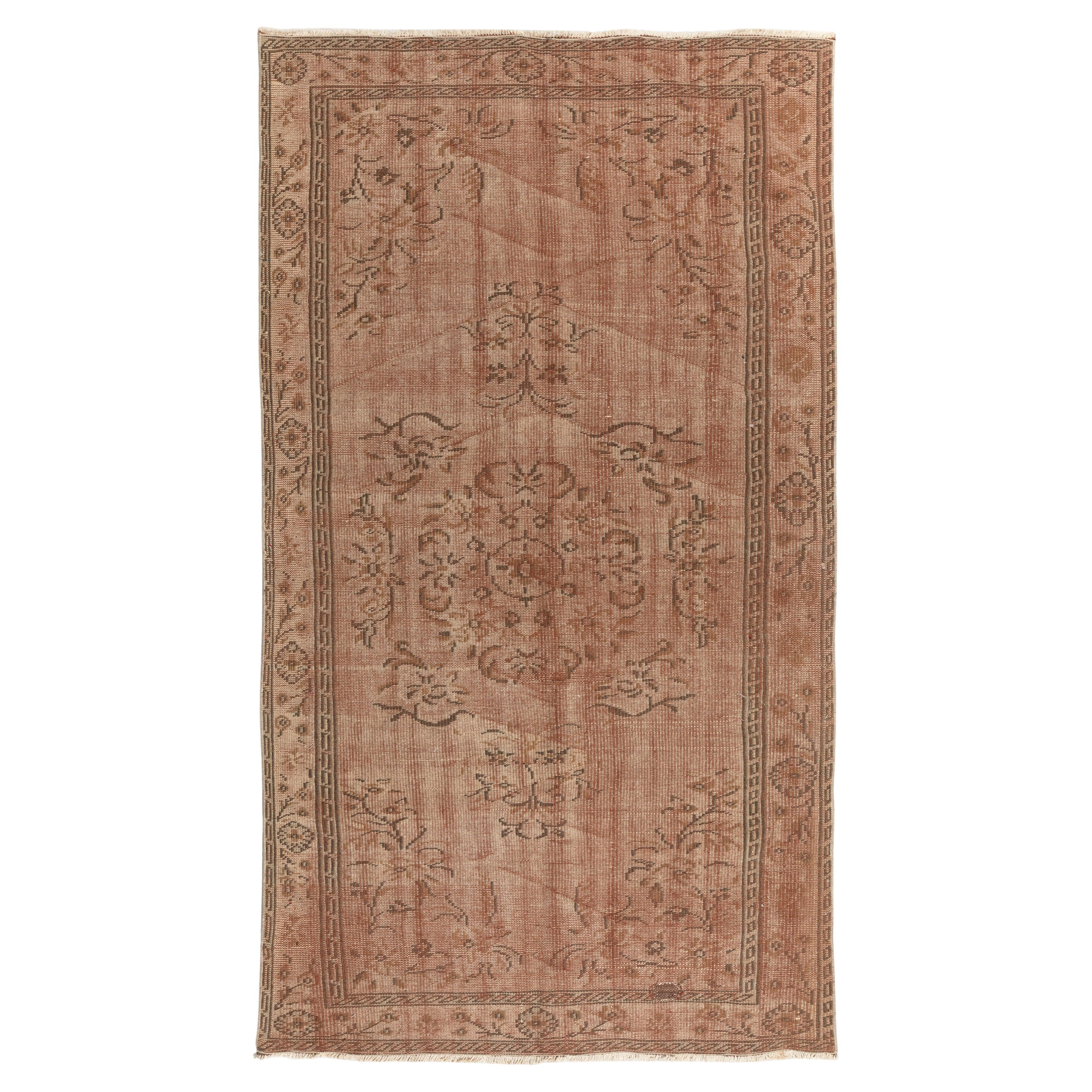 4.6x8 ft Mid-20th Century Hand-Knotted Turkish Area Rug in Muted Colors ...
